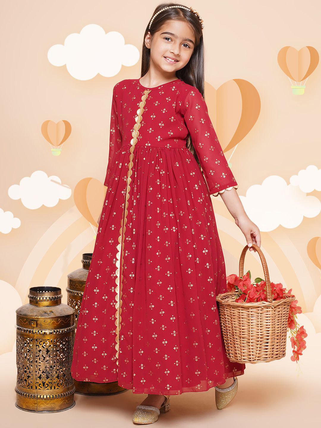 Buy AHALYAA KIDS Girls Ethnic Motifs Printed Empire Maxi Ethnic Dress ...