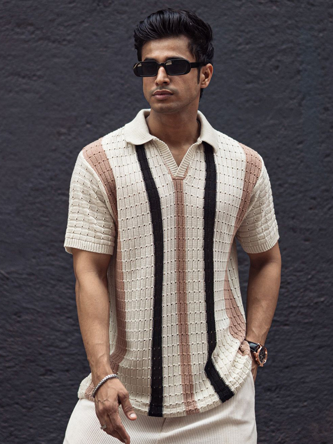 Buy Powerlook Men Self Design Polo Collar T Shirt - Tshirts for Men ...