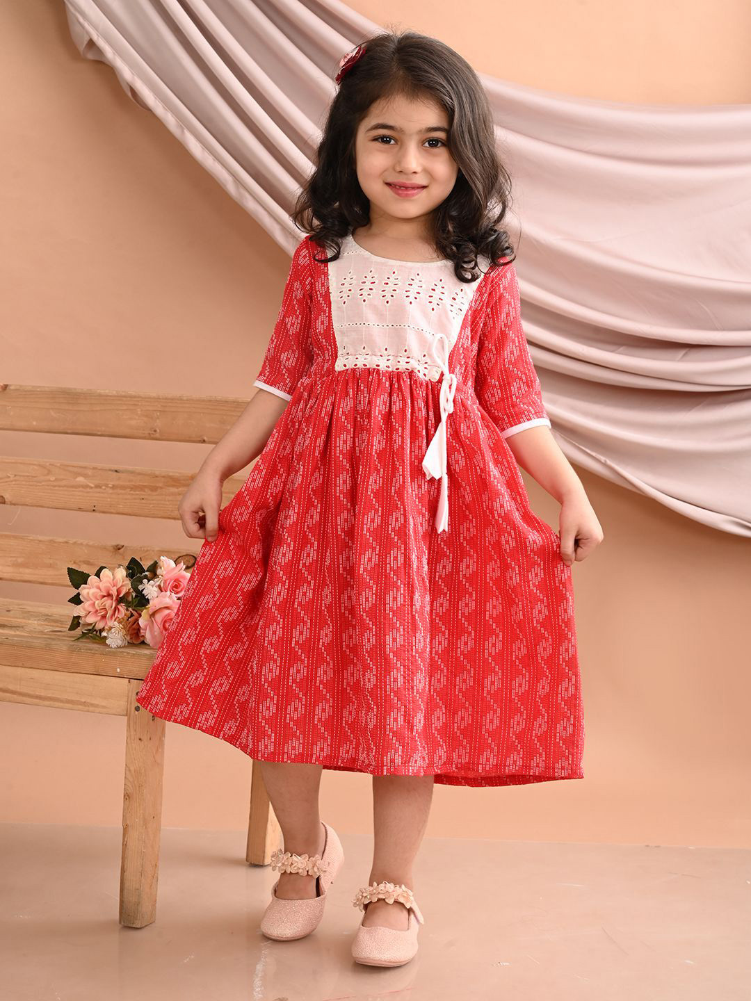 Buy Sangria Girls Printed Schiffli Cotton A Line Dress - Dresses for ...