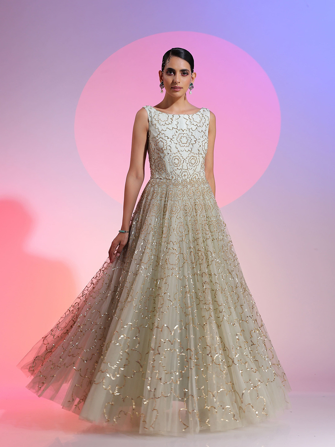 Buy KUDI PATAKA Women Embellished Self Design Net Fit & Flare Maxi ...