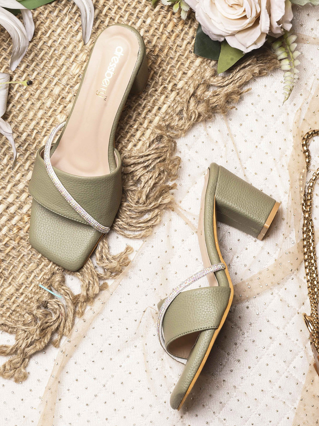 Buy DressBerry Open Toe Embellished Block Mules - Heels for Women ...