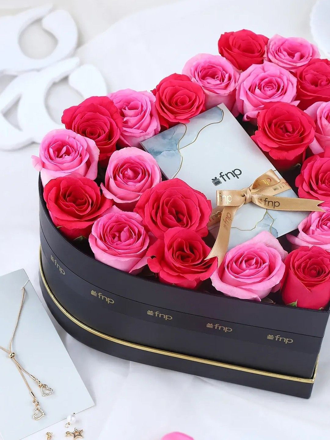 Buy Fnp Red & Pink 20 Pieces Roses Fresh Flowers Heart Box - Fresh ...