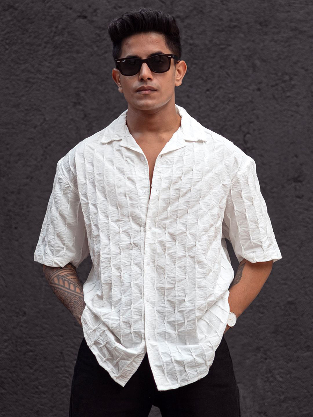 Buy Powerlook Men Graphic Printed Cuban Collar Oversized Casual Shirt ...