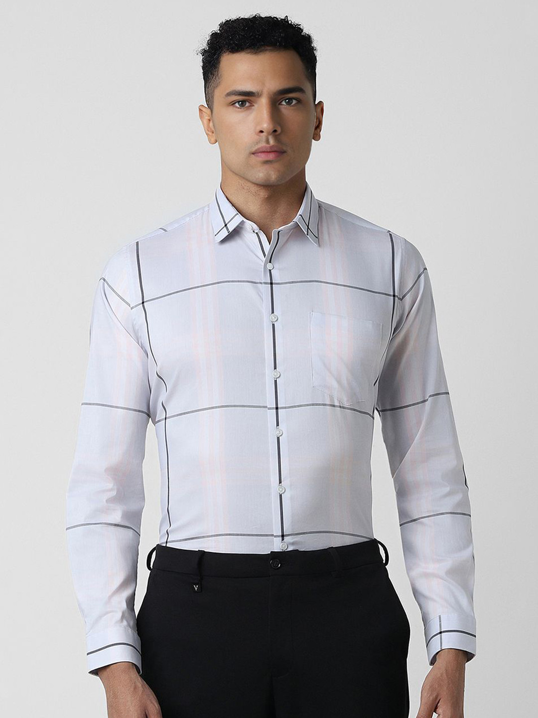 Buy Van Heusen Men Windowpane Checks Spread Collar Slim Fit Formal ...