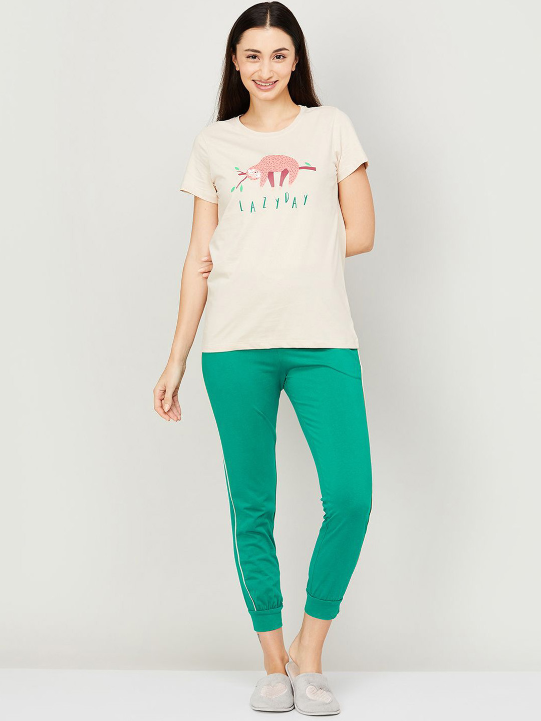 Buy Ginger By Lifestyle Graphic Printed Pure Cotton Night Suit - Night ...