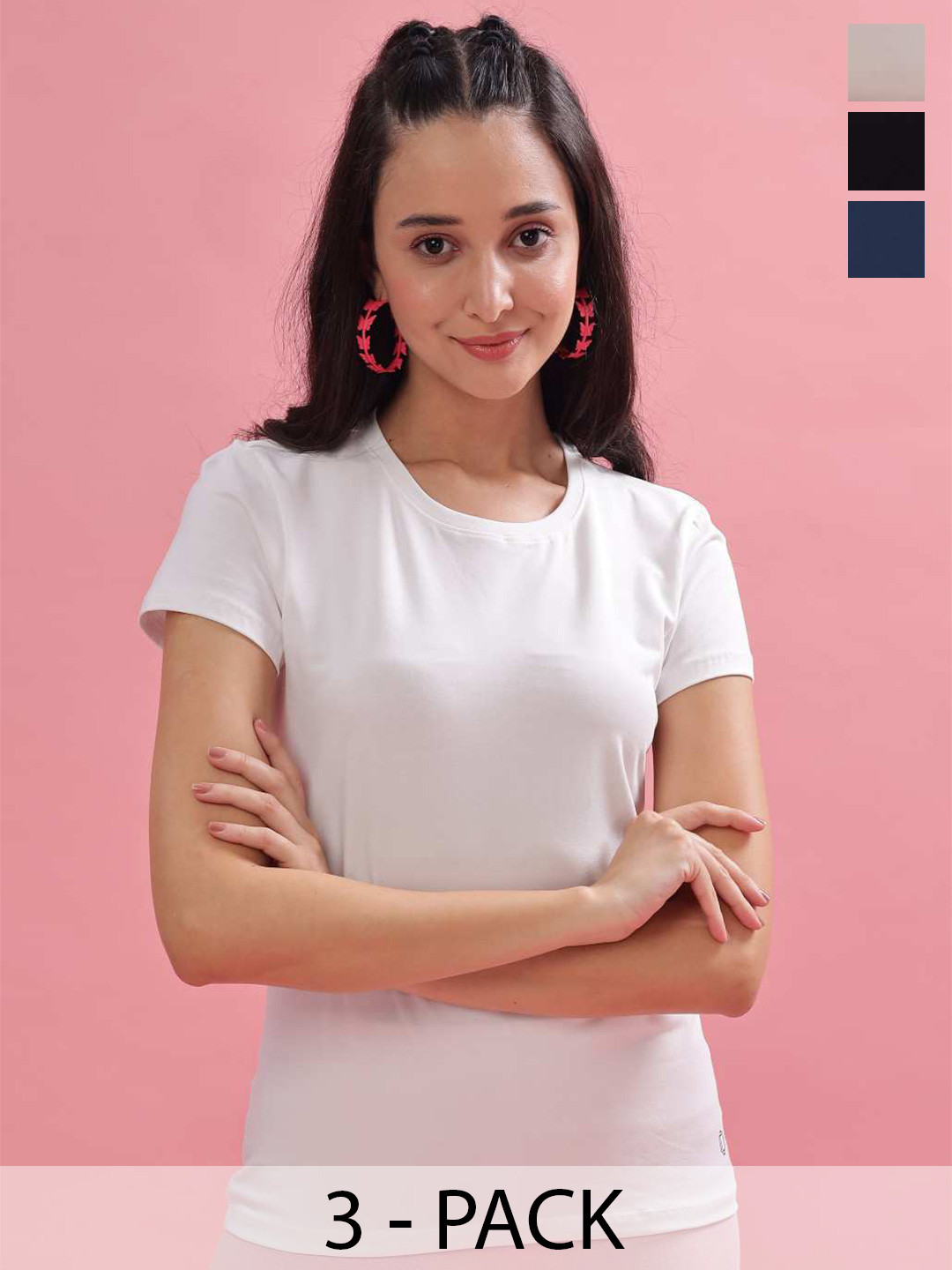 Buy Dollar Women Pack Of 3 Round Neck Solid T Shirts - Tshirts for ...