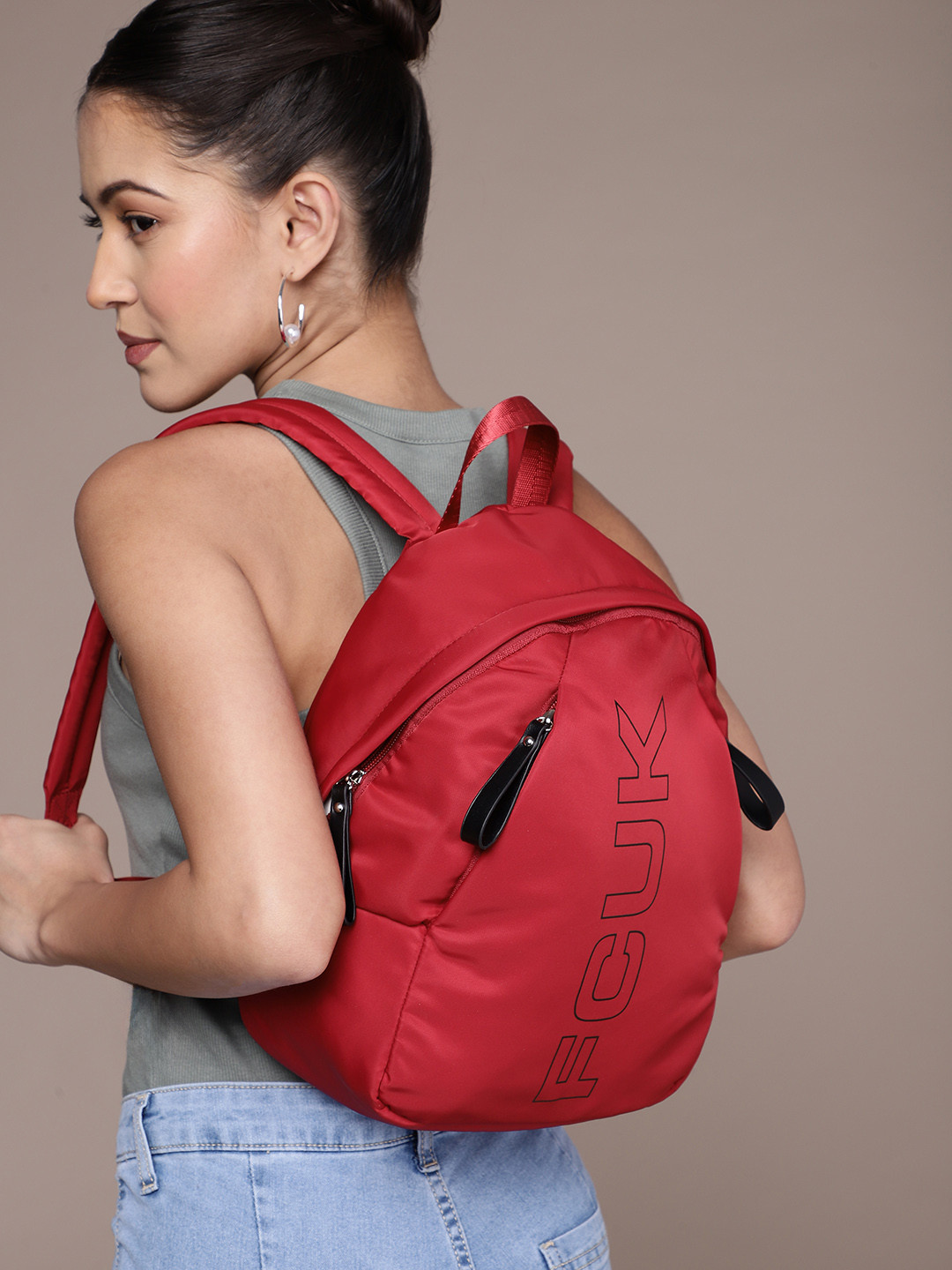 Buy French Connection Women Brand Logo Printed Small Backpack ...