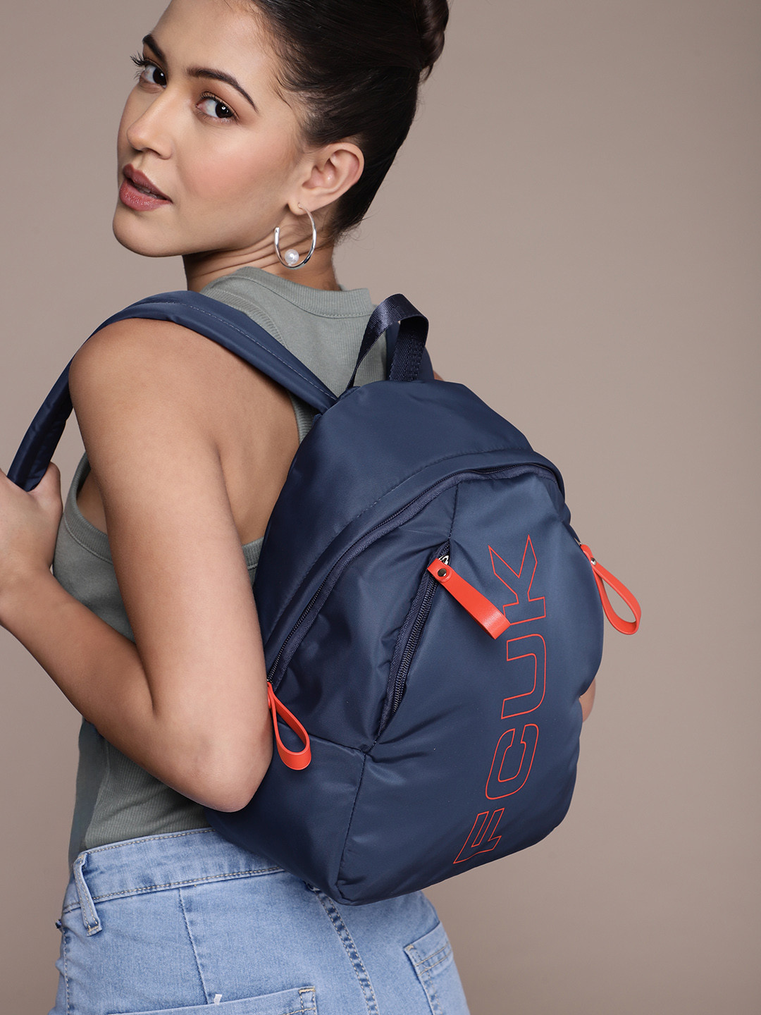 Buy French Connection Women Brand Logo Printed Small Backpack ...