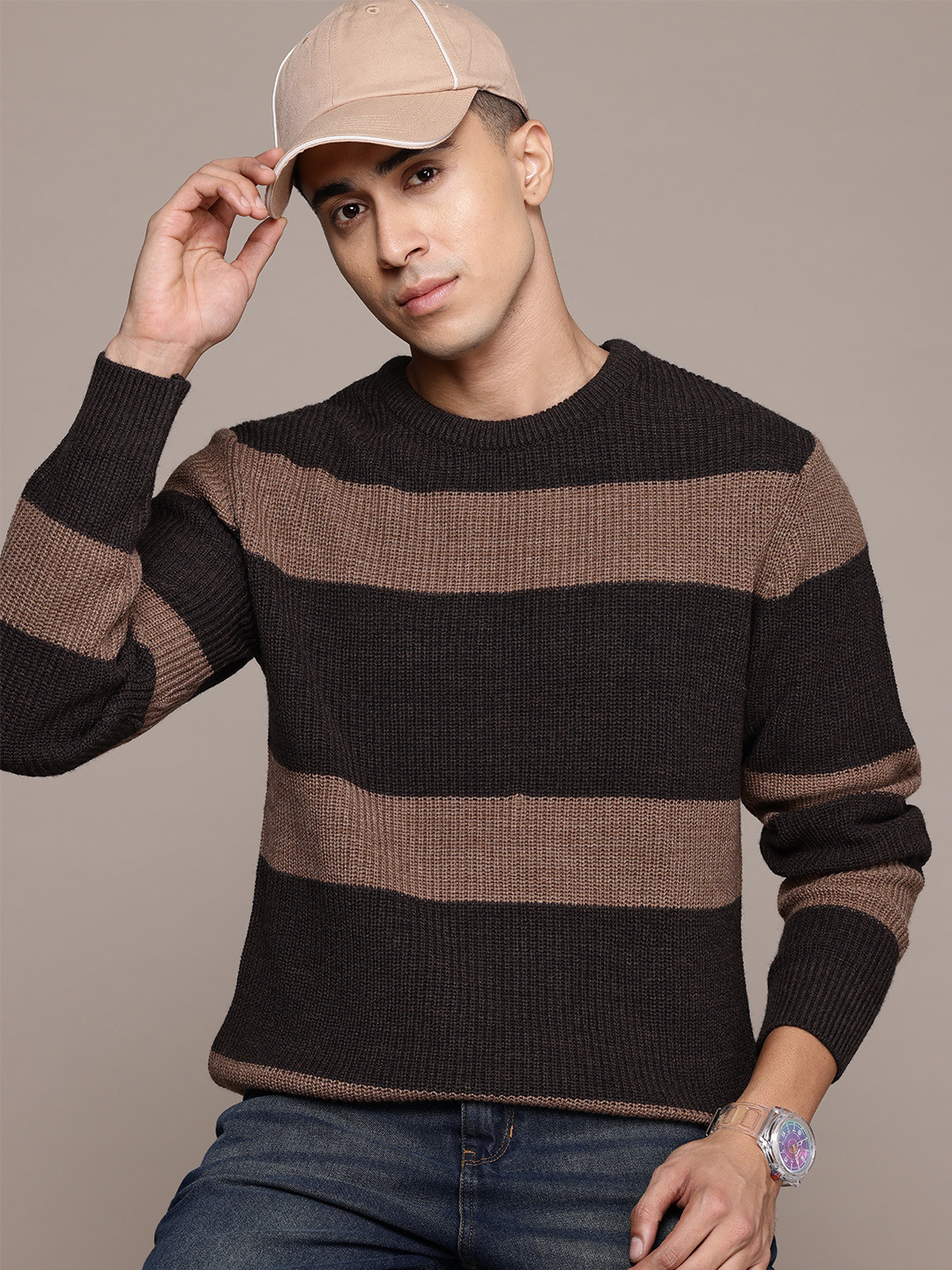 Buy The Roadster Lifestyle Co. Striped Knitted Sweaters - Sweaters for ...
