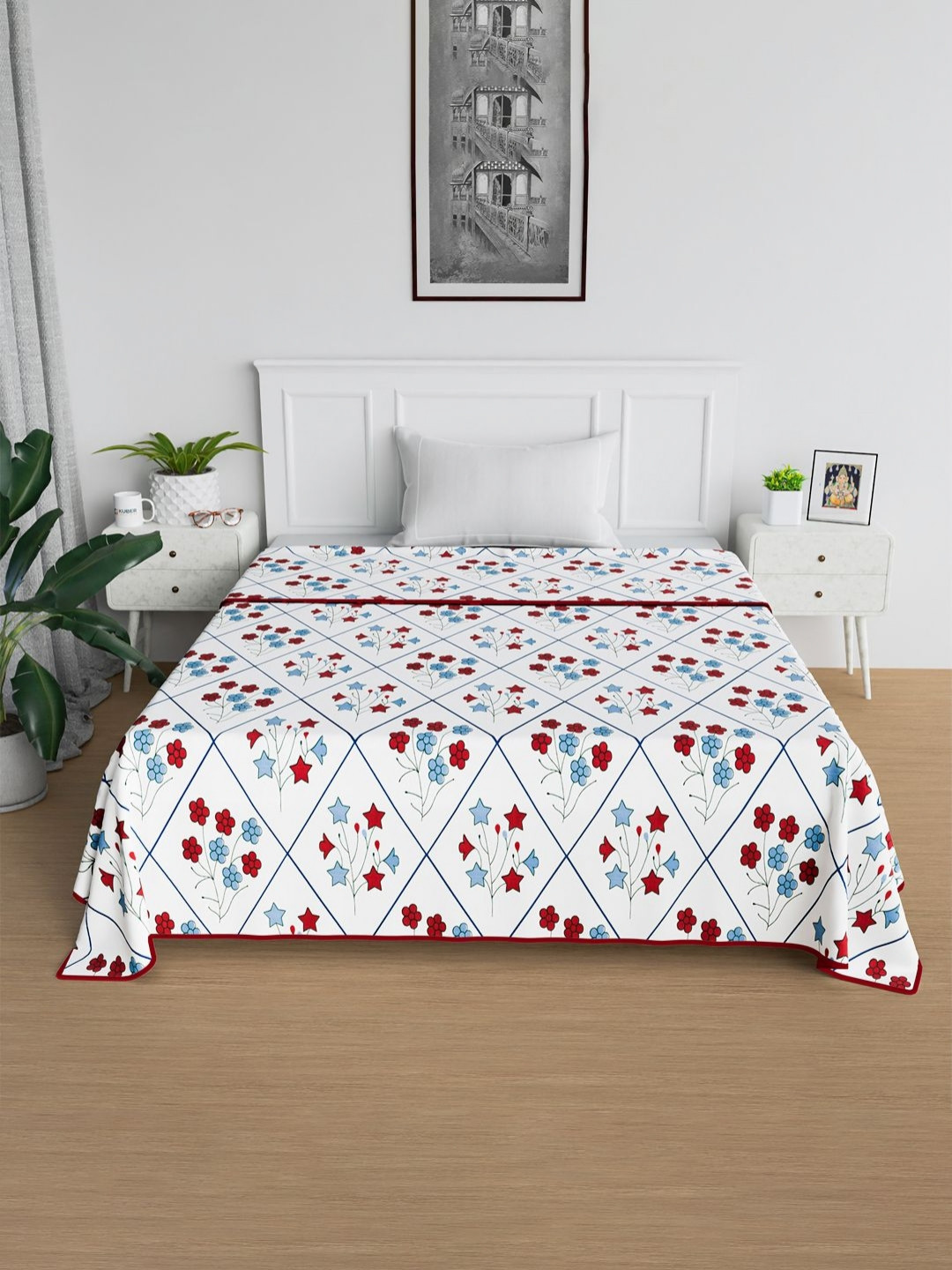 Buy Kuber Industries White & Blue Floral Cotton AC Room 150 GSM Single ...