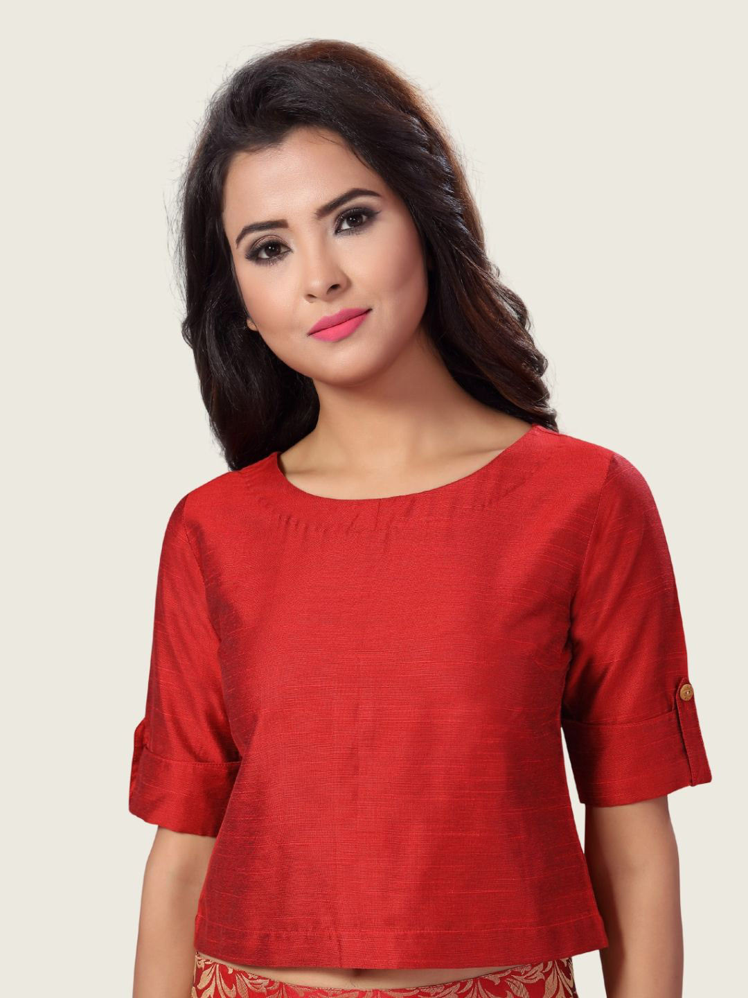 Buy Studio Shringaar Cotton Boat Neck Short Sleeve Saree Blouse - Saree ...