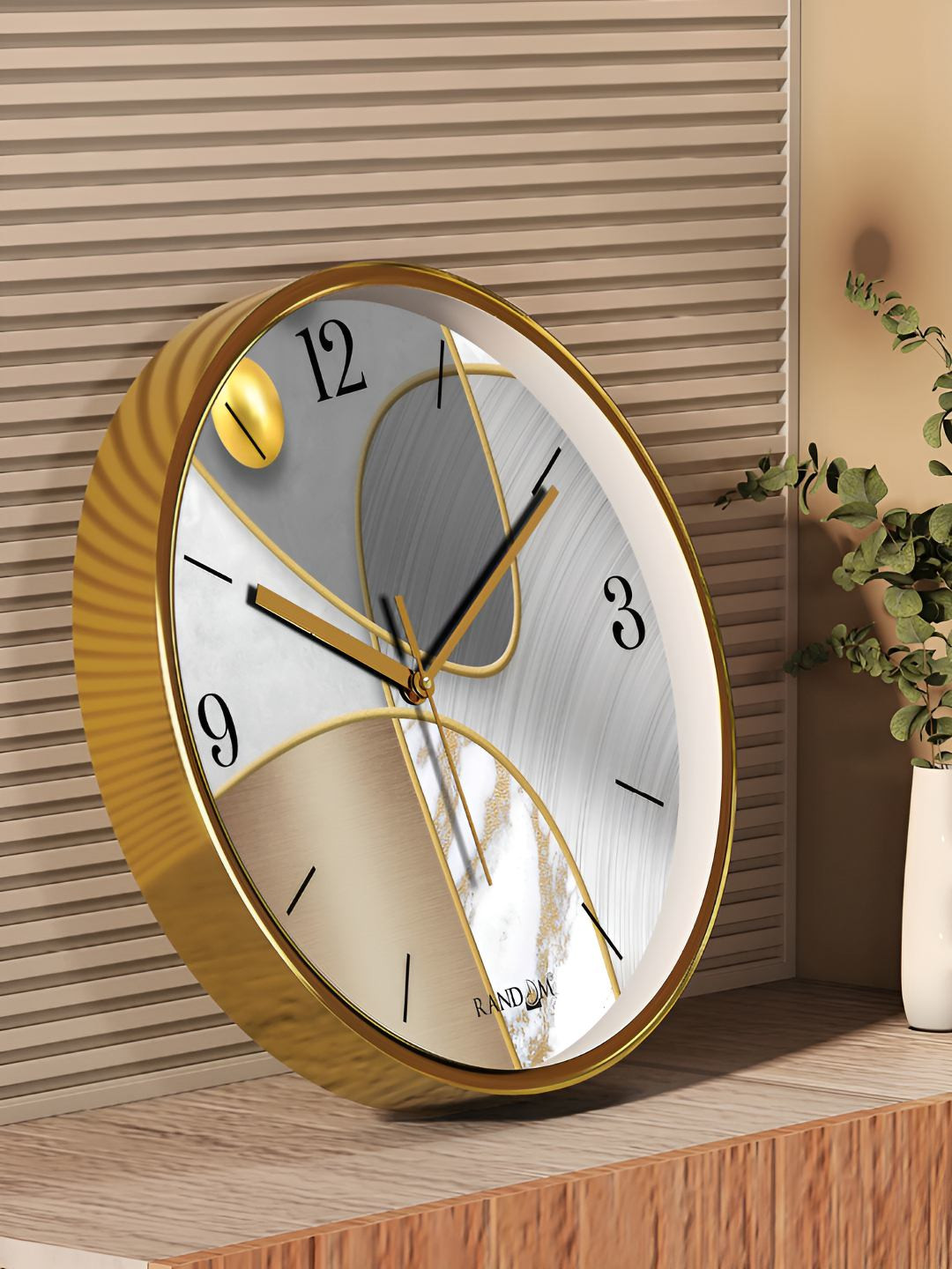 Buy RANDOM Grey & Yellow Printed Contemporary Wall Clock - Clocks for ...