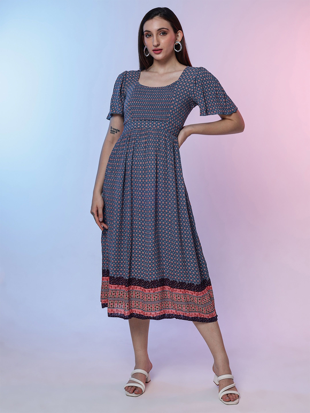Buy DEBONATELLA Women Ethnic Motifs Print Crepe Fit & Flare Midi Dress ... Buy DEBONATELLA Women Ethnic Motifs Print Crepe Fit & Flare Midi Dress ...