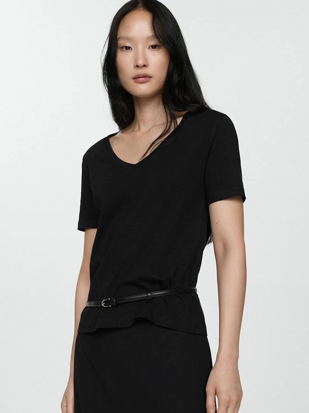 Buy MANGO V Neck Pure Cotton T Shirt - Tshirts for Women 30001033 | Myntra