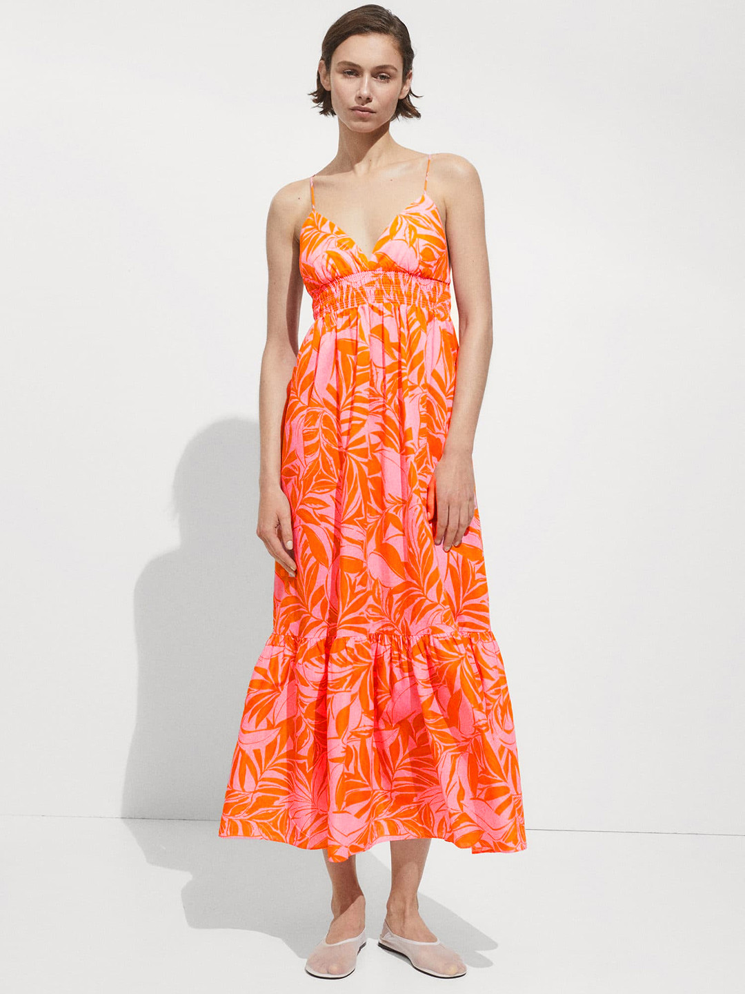 Buy MANGO Tropical Print Pure Cotton Smocked Detail Shoulder Straps ...