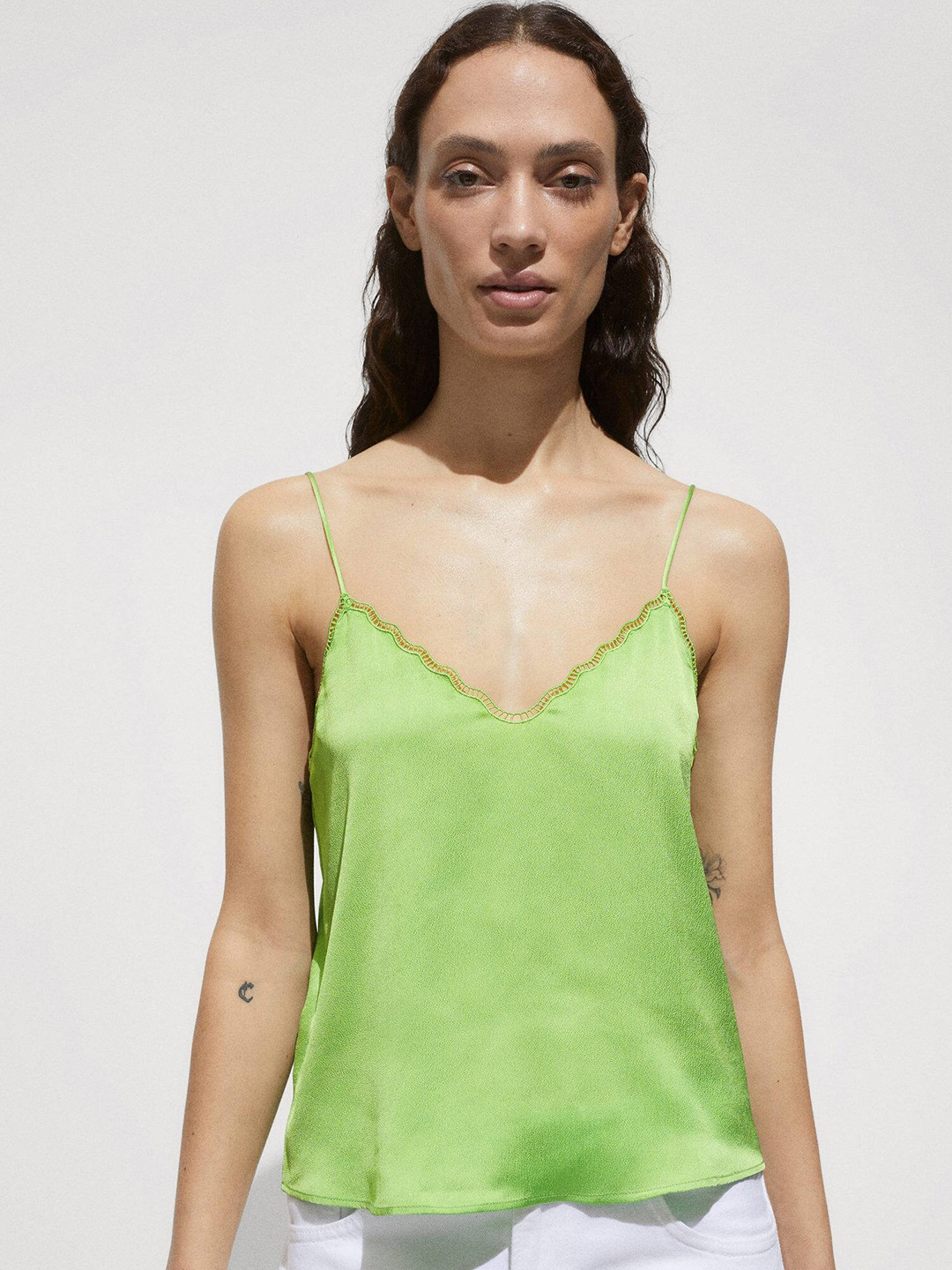 Buy MANGO Lace Detail Satin Top - Tops for Women 30001538 | Myntra