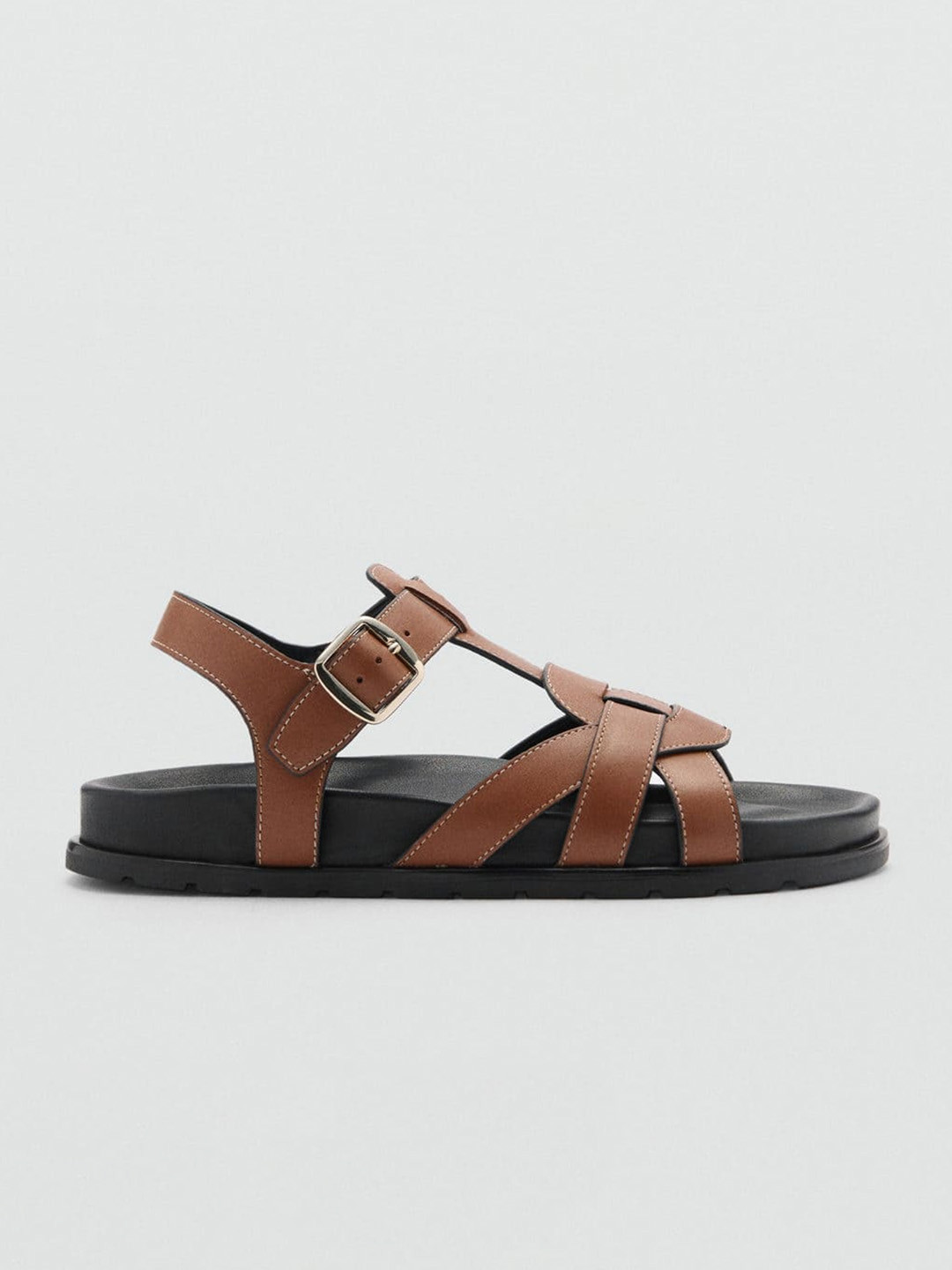 Buy MANGO Women Leather Open Toe Flats - Flats for Women 30001560 | Myntra