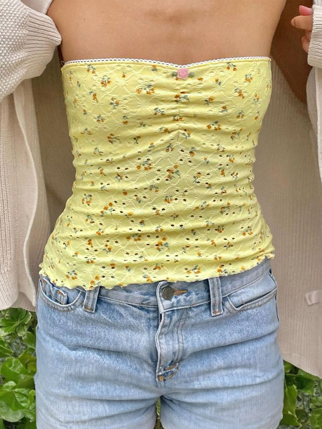 Buy LULU & SKY Yellow Floral Strapless Tube Top - Tops for Women ...