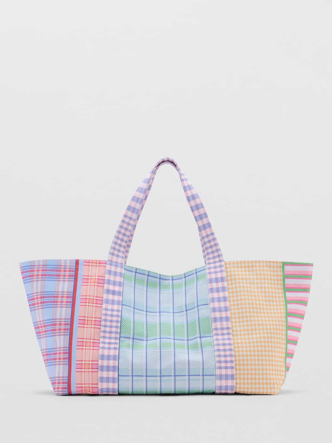 Buy MANGO Checked Oversized Shopper Tote Bag - Handbags for Women ...