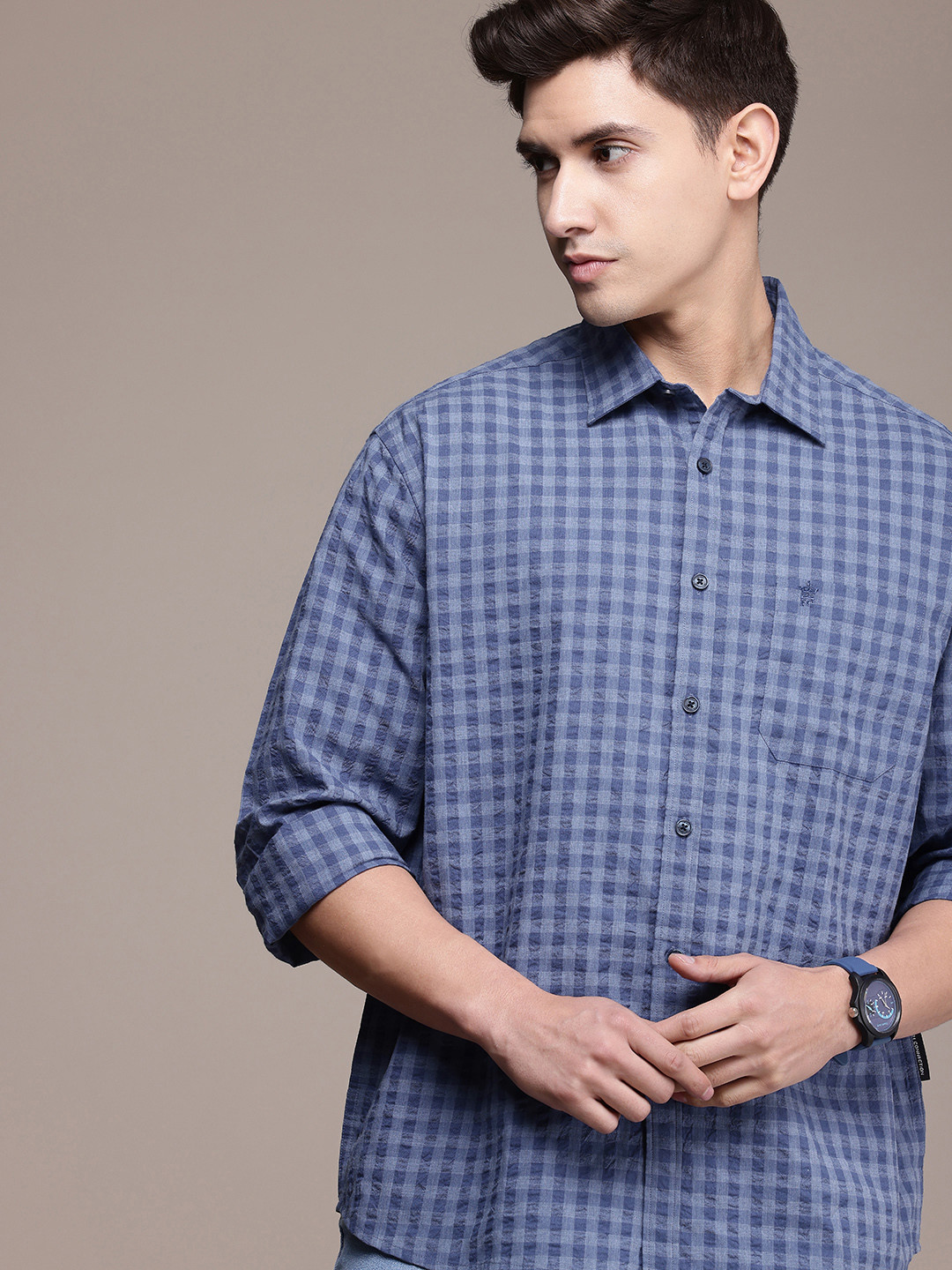 Buy French Connection Men Premium Tartan Checked Oversized Pure Cotton ...