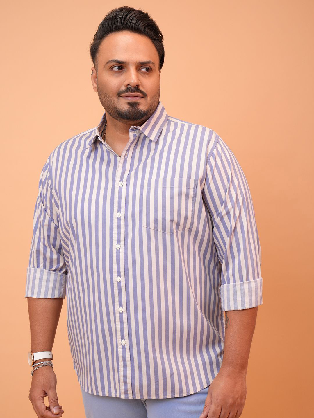 Buy HIGHLANDER Men Striped Plus Size Regular Fit Shirt - Shirts for Men ...