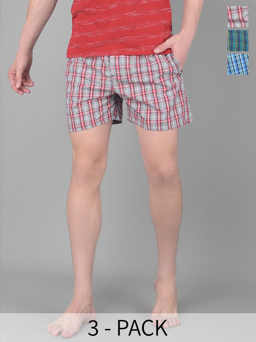 Buy Force NXT Pack Of 3 Pure Cotton Checked Boxers MNAL 582 Pocket ...