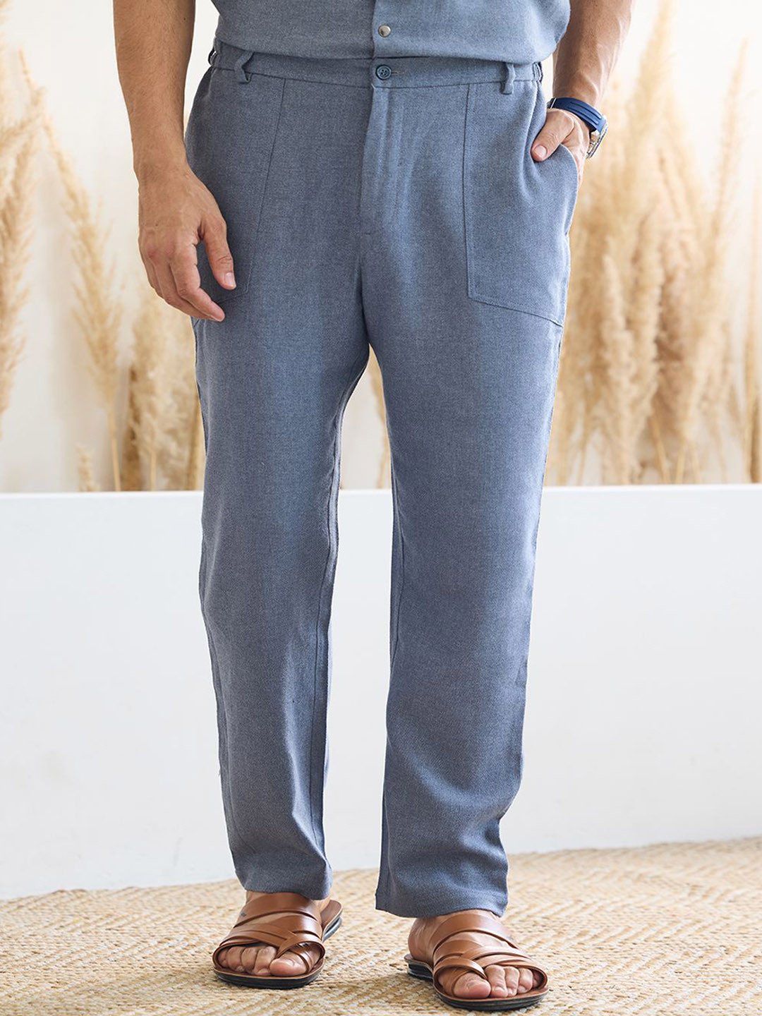Buy MR BUTTON Men Pleated Regular Fit Trousers - Trousers for Men ...
