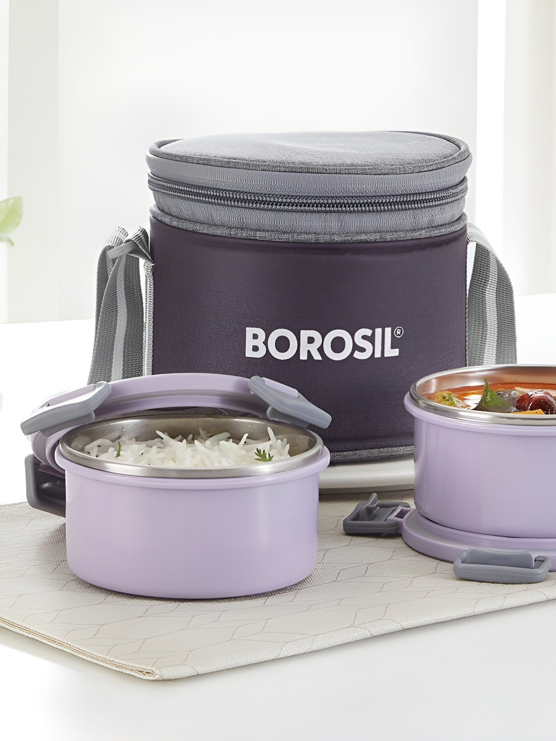 Buy BOROSIL Glory Lavender 2 Pieces Stainless Steel Lunch Box 280ml ...