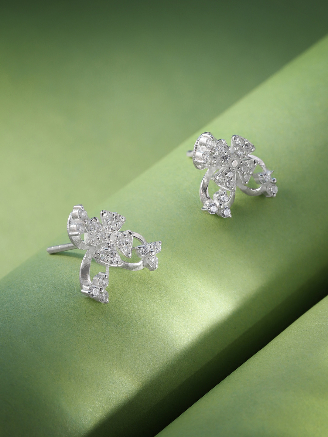 Buy Unniyarcha 92.5 Silver Stones Studded Floral Studs Earrings ...