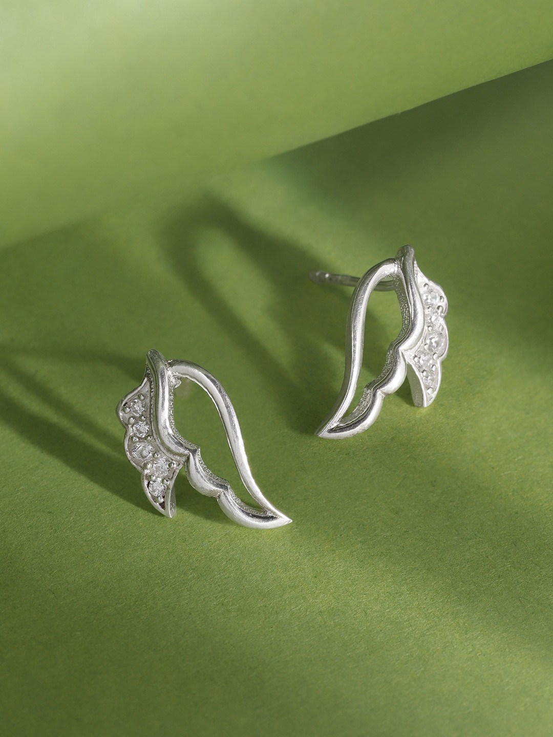 Buy Unniyarcha 92.5 Silver Stones Studded Leaf Shaped Studs Earrings ...