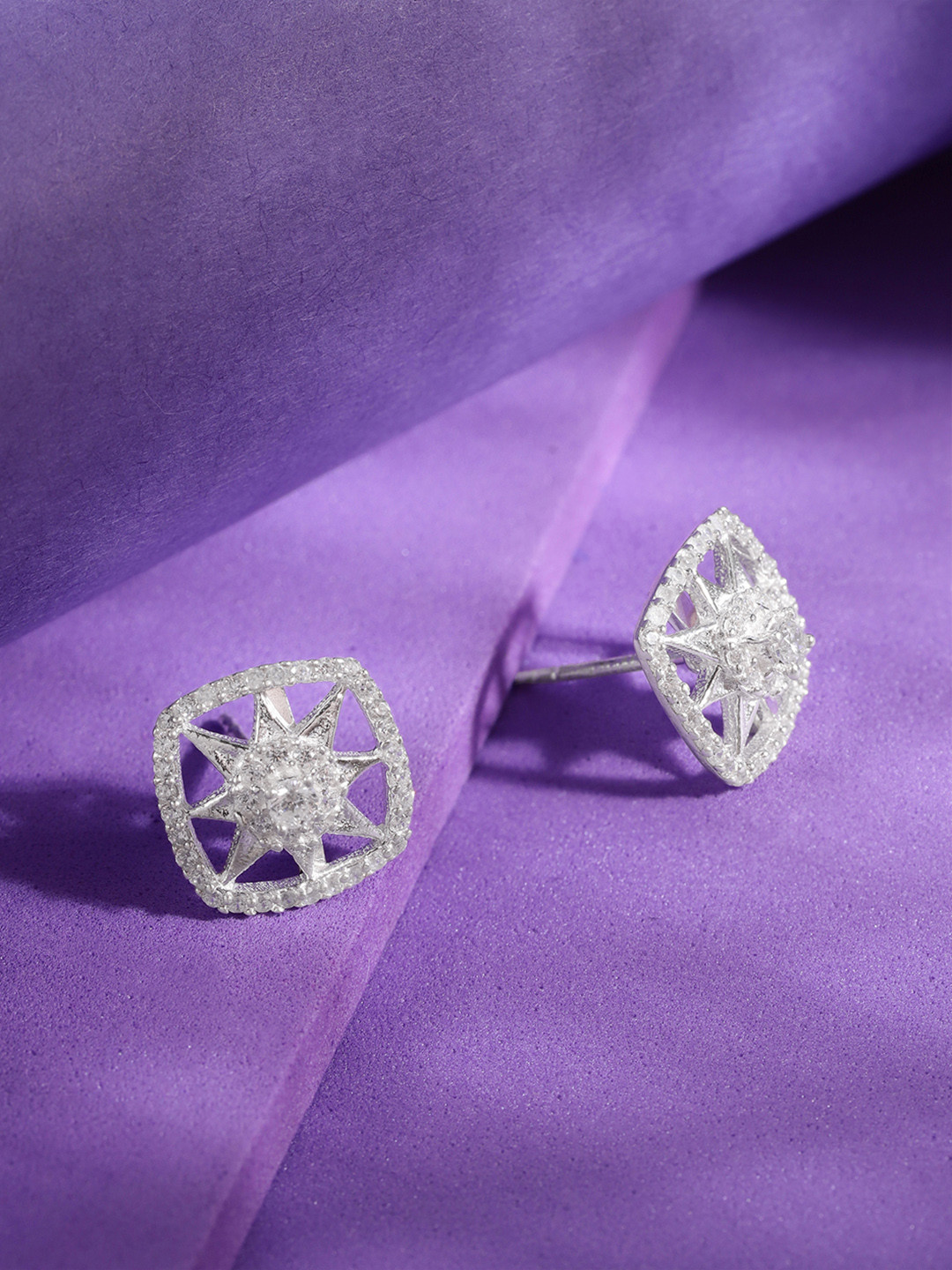 Buy Unniyarcha 92.5 Silver Square Stones Studded Studs - Earrings for ...