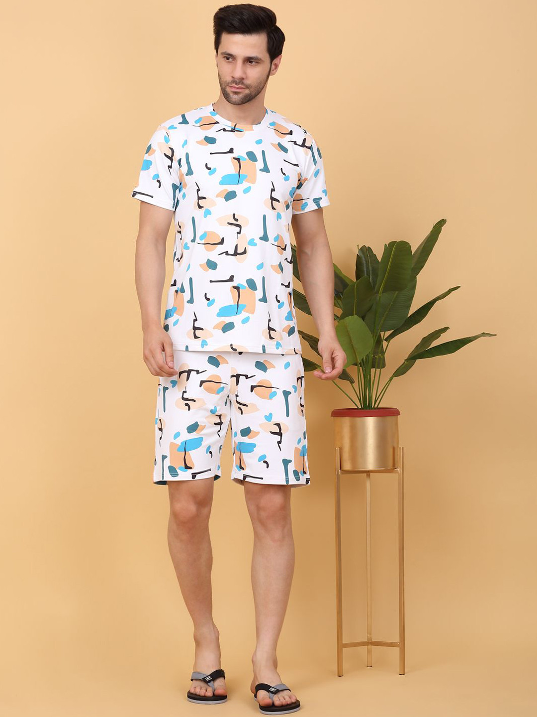 Buy Sweet Dreams White & Blue Abstract Printed Round Neck Night Suit ...