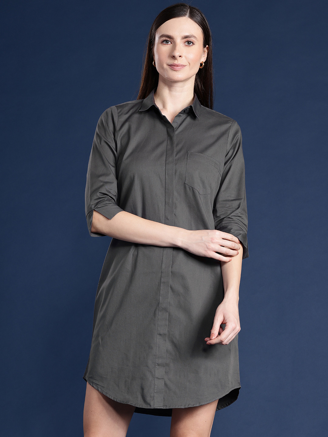 Buy Hancock Women Solid Pure Cotton Formal Shirt Dress - Dresses for ...
