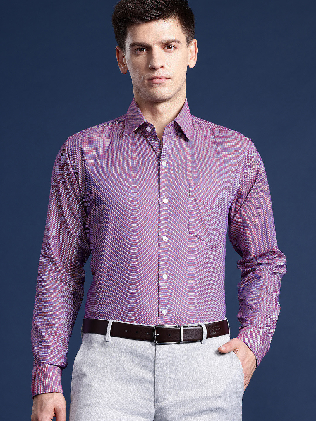 Buy Hancock Men Self Design French Cuff Pure Cotton Formal Shirt ...