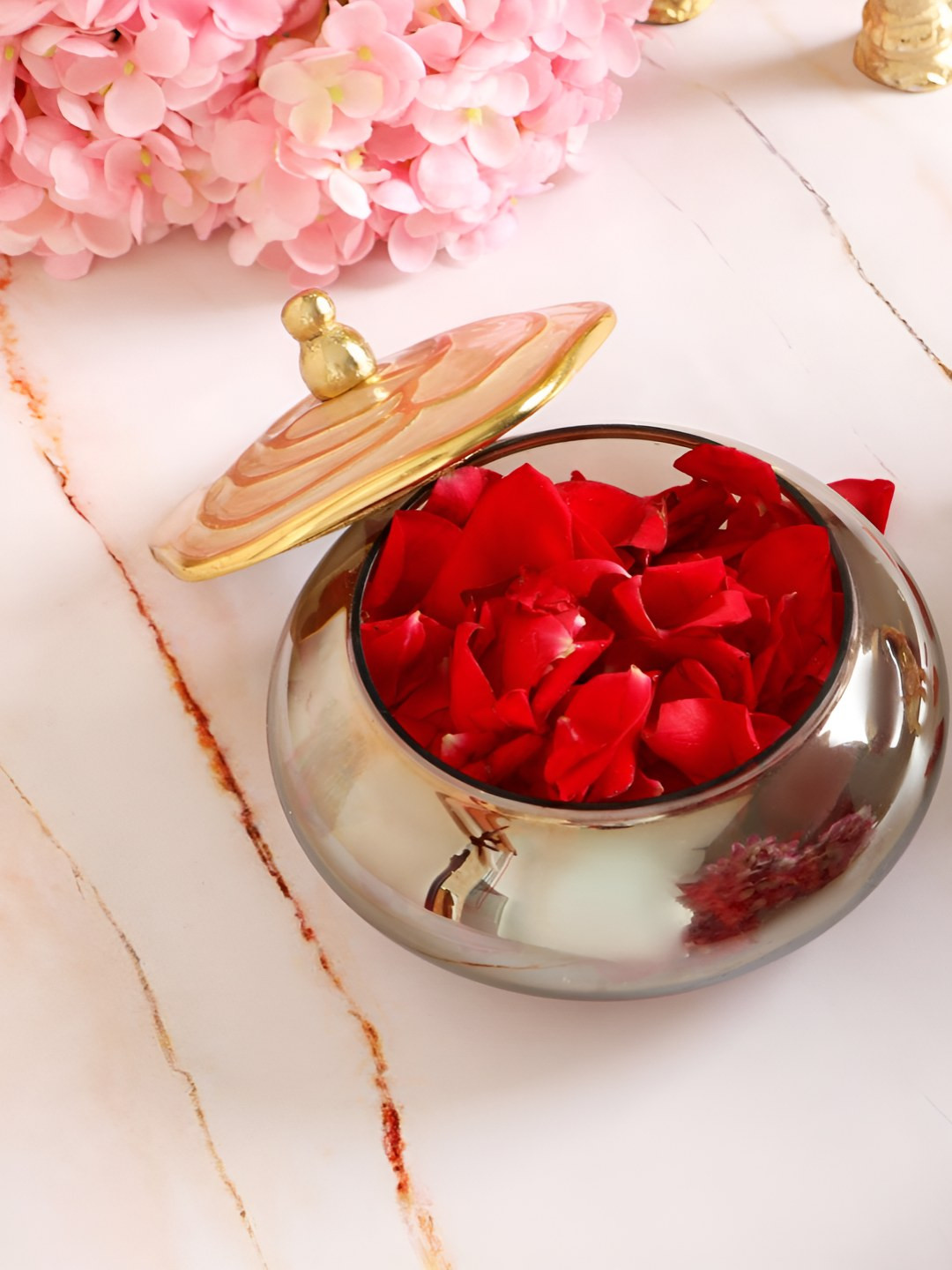 Buy THE HOME CO. Peach Coloured & Gold Toned Enamel Jar Container ...