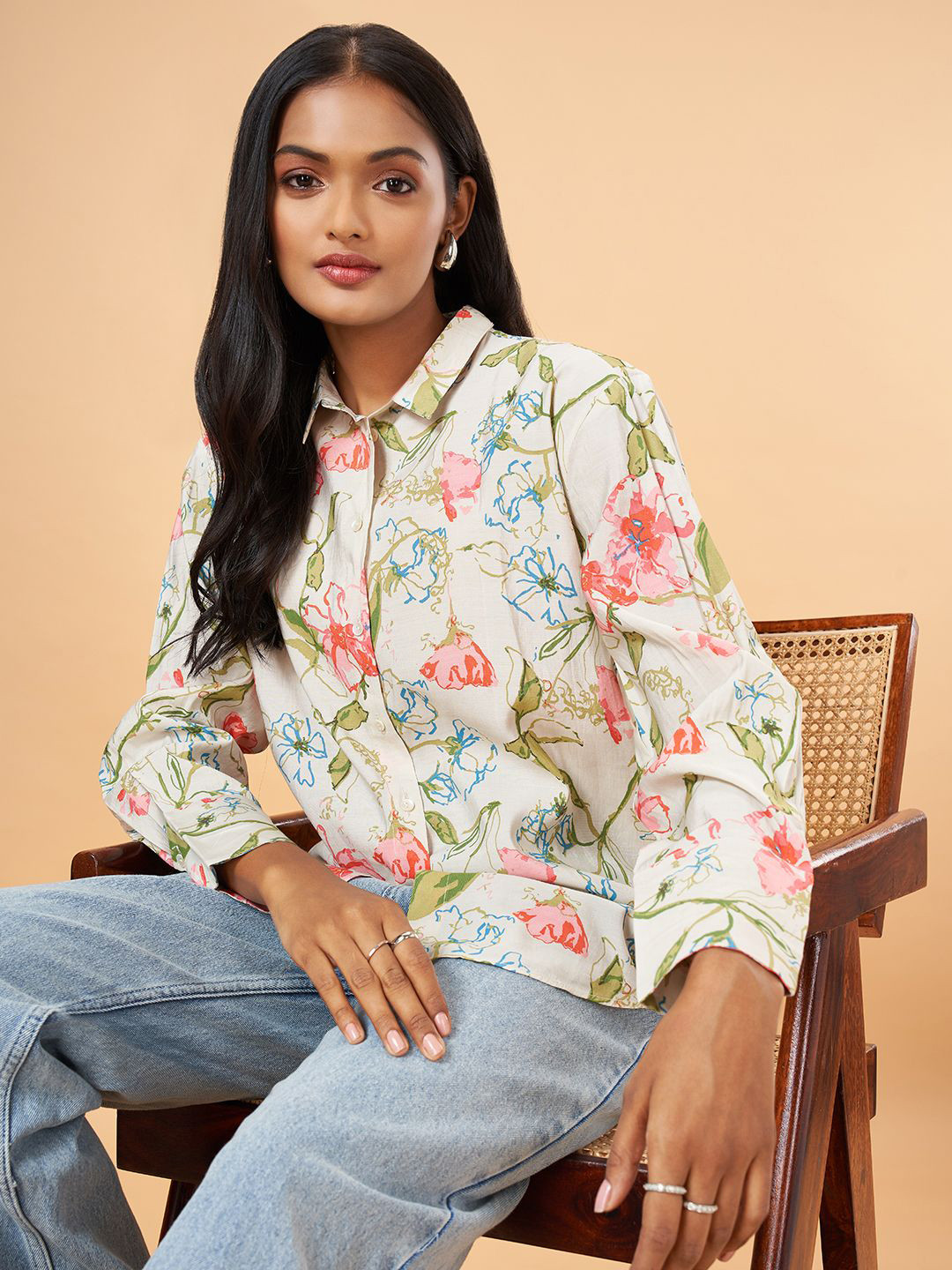 Buy Marigold Lane Women Floral Printed Shirt Style Top - Tops for Women ...
