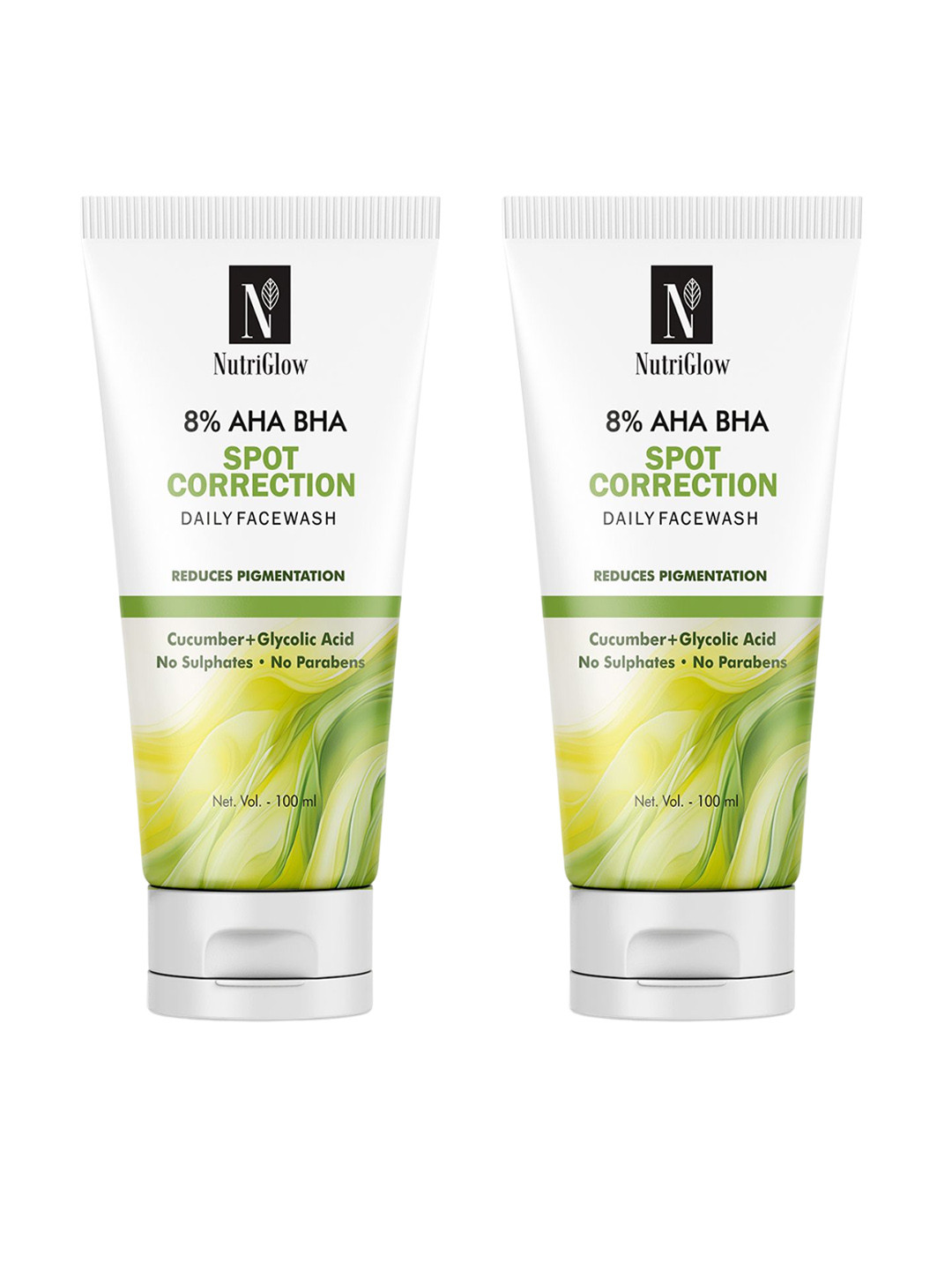 Buy NutriGlow Set Of 2 8% AHA BHA Spot Correction Daily Face Wash With ...