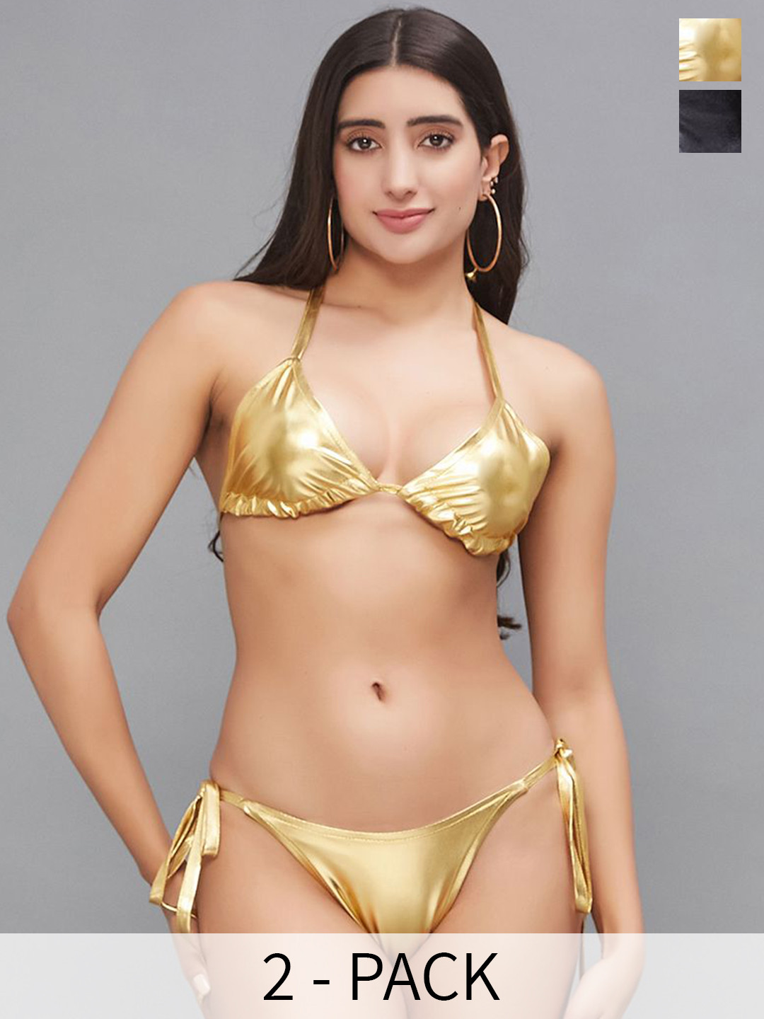 Buy SECRETS BY ZEROKAATA Pack Of 2 Assorted Metallic Halter Swimwear Bikini Set - Swimwear for ...