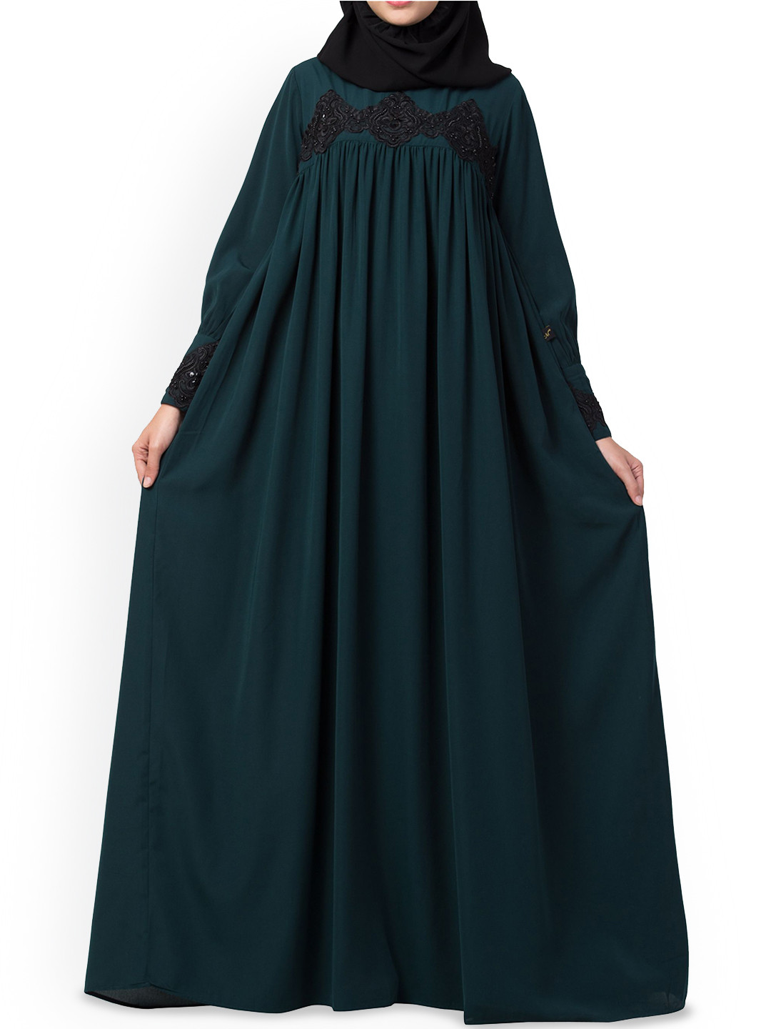 Buy MUSHKIYA Abaya Lace Work Detail Burqa With Scarf - Burqas for Women ...