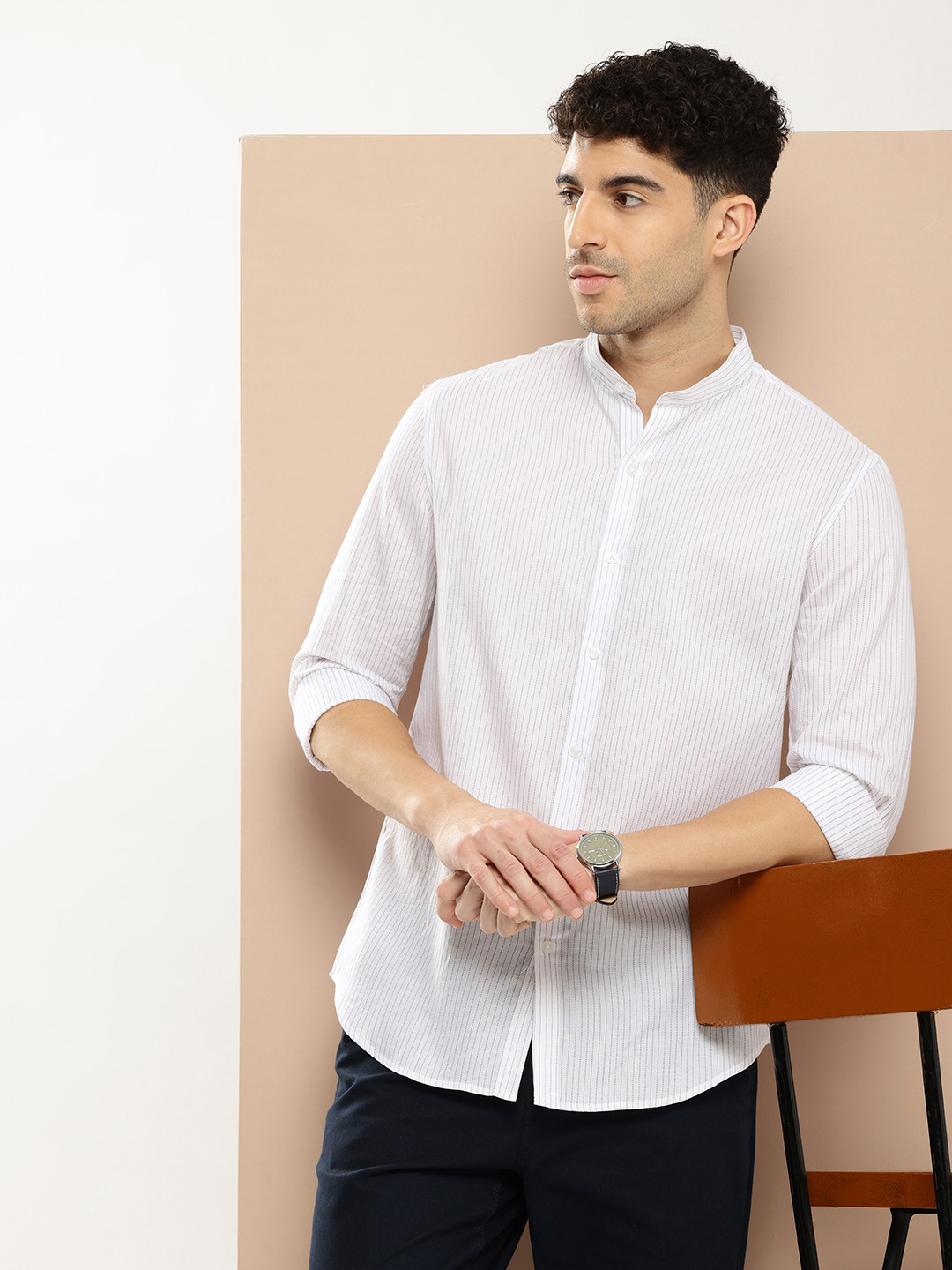 Buy INVICTUS Men Original Slim Fit Striped Pure Cotton Semiformal Shirt ...