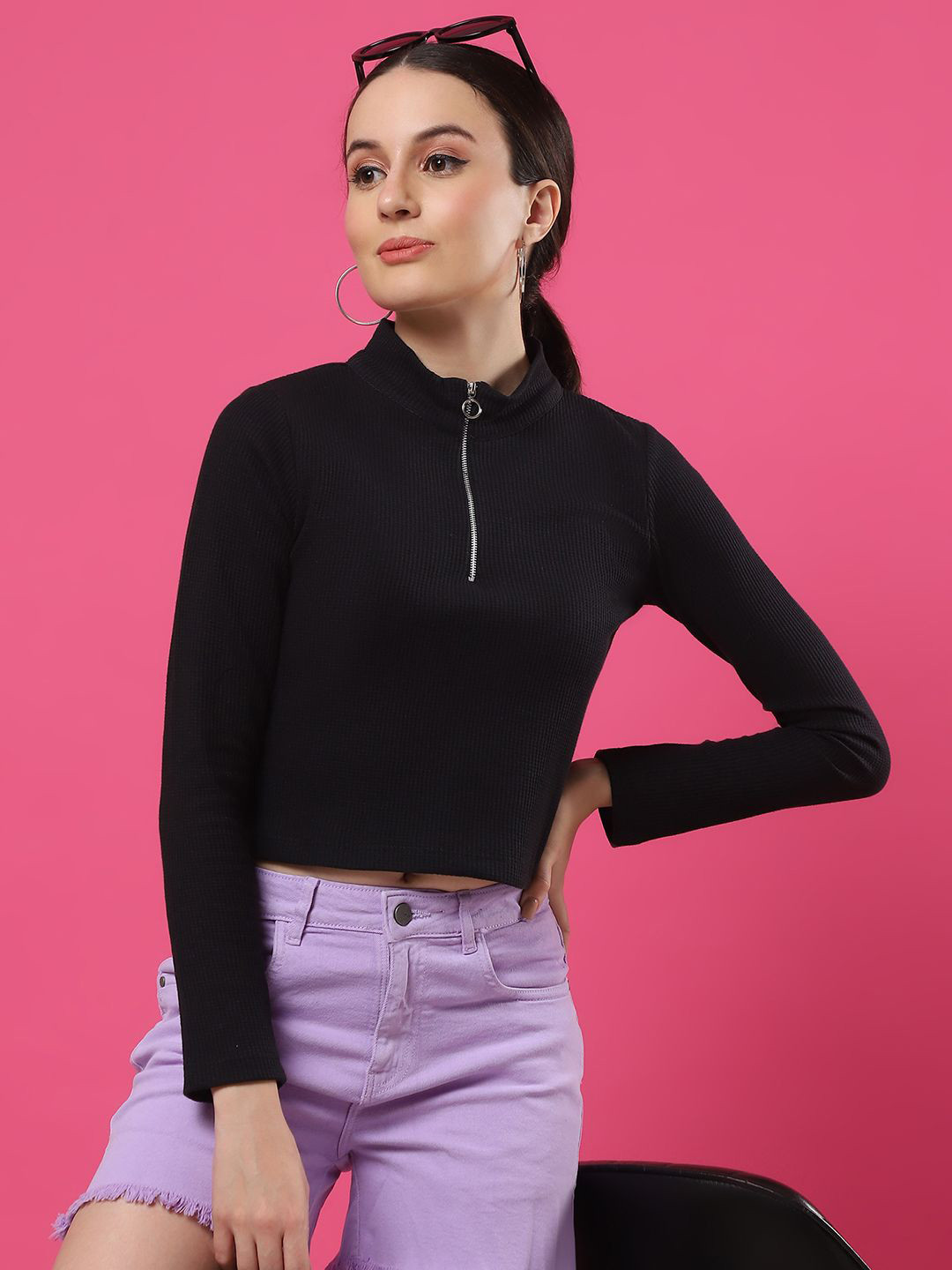 Buy Rigo Women Solid High Neck Pure Cotton Crop Top - Tops for Women ...