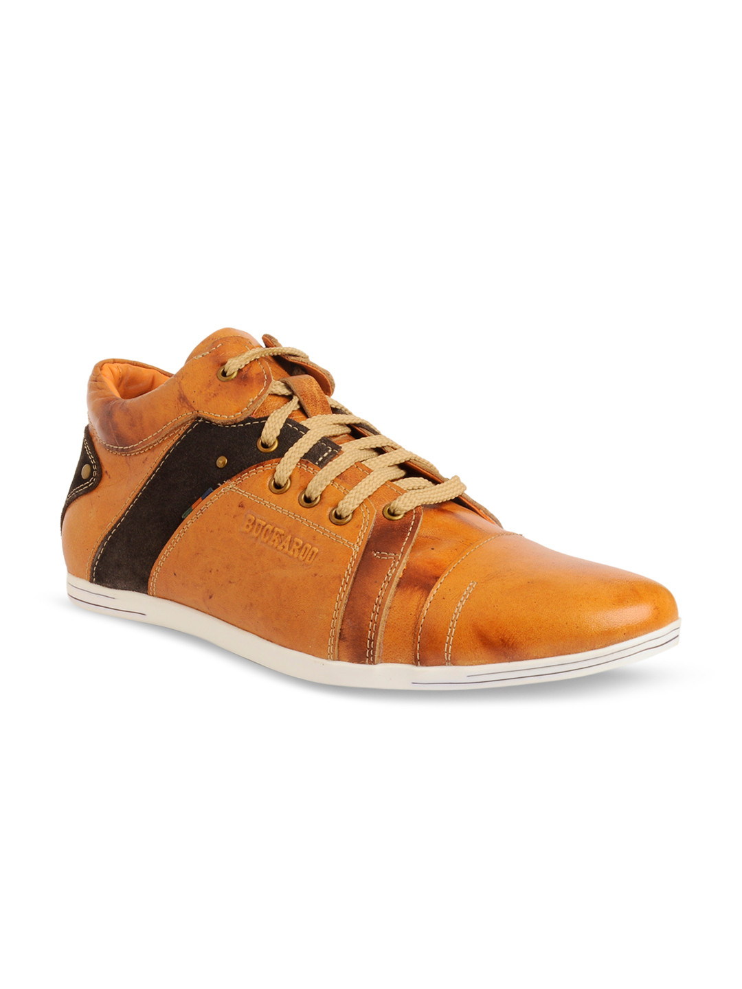 Buy Buckaroo Men Tan Solid Leather Mid Top Sneakers - Casual Shoes for ...