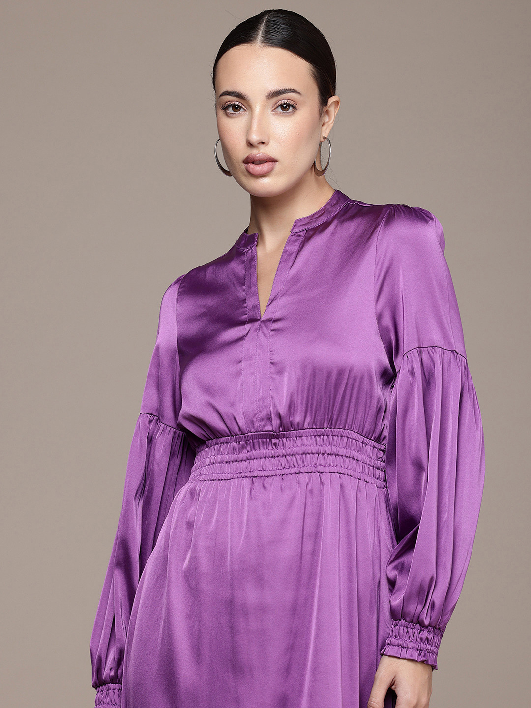 Buy French Connection Cinched Waist Satin Finish A Line Midi Dress ...