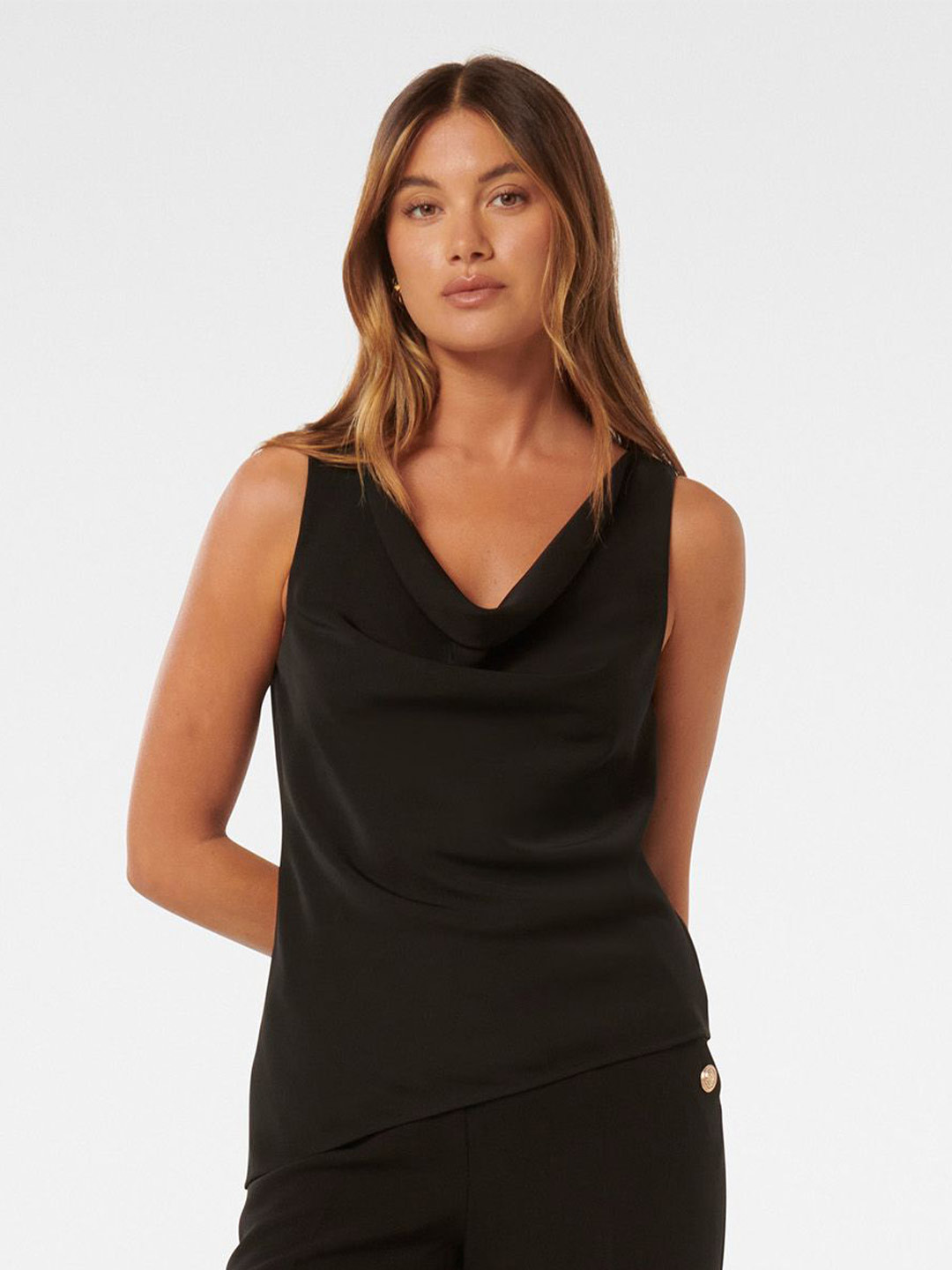 Buy Forever New Solid Cowl Neck Satin Tank Top - Tops for Women ...