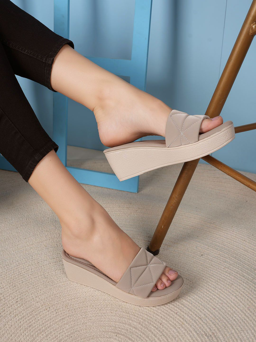 Buy Mast & Harbour Cream Textured Open Toe Wedge Heels - Heels for ...