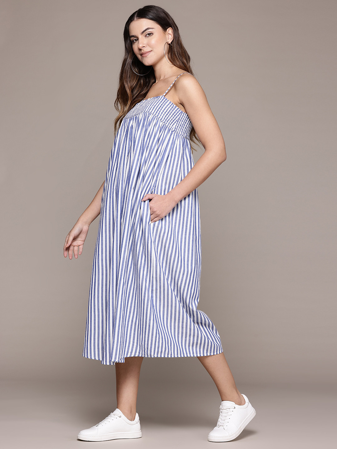 Buy Nautica Pure Cotton Striped A Line Midi Dress - Dresses for Women ...