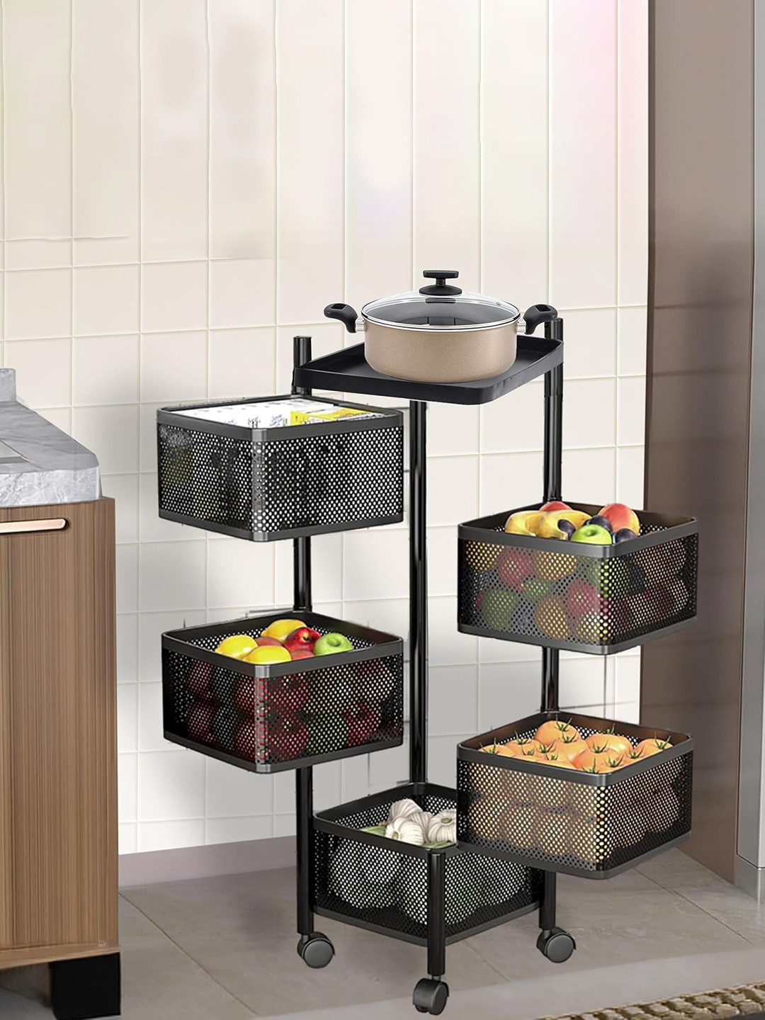 Buy Kuber Industries Black 5 Tier Metal Square Multi Purpose Rack ...