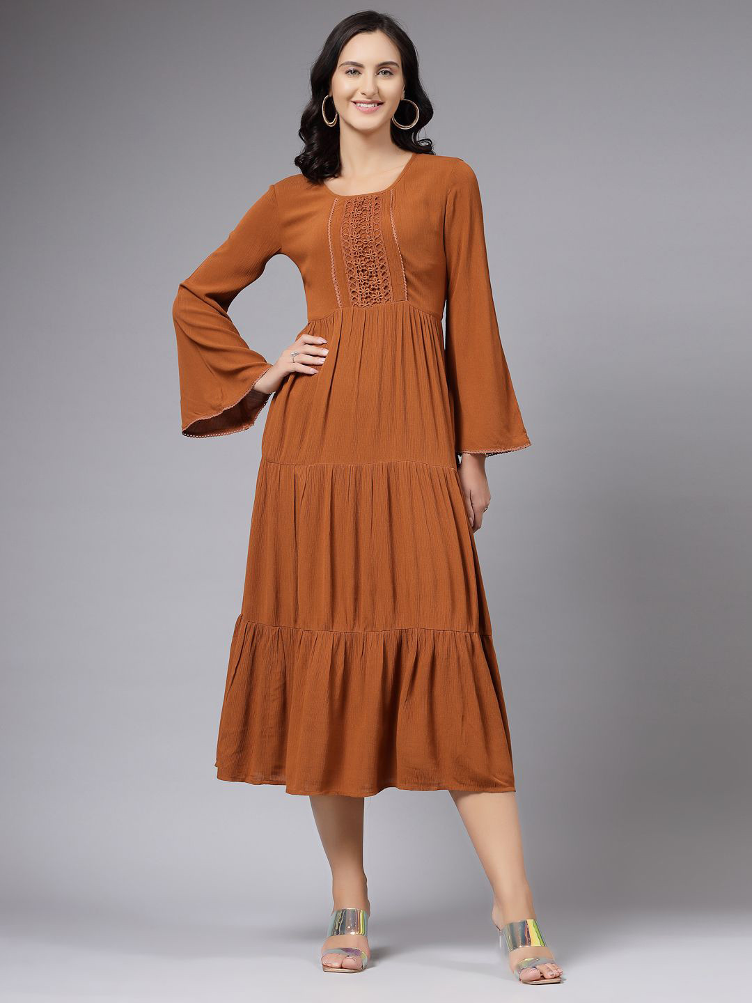 Buy Aayu Bell Sleeve Layered A Line Midi Dress - Dresses for Women ...
