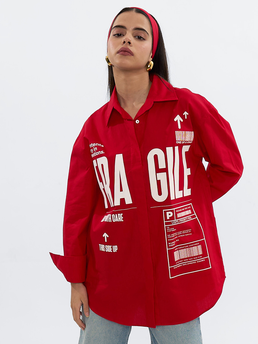 Buy Exhale Label The Fragile Women Cotton Typographic Oversized Fit ...