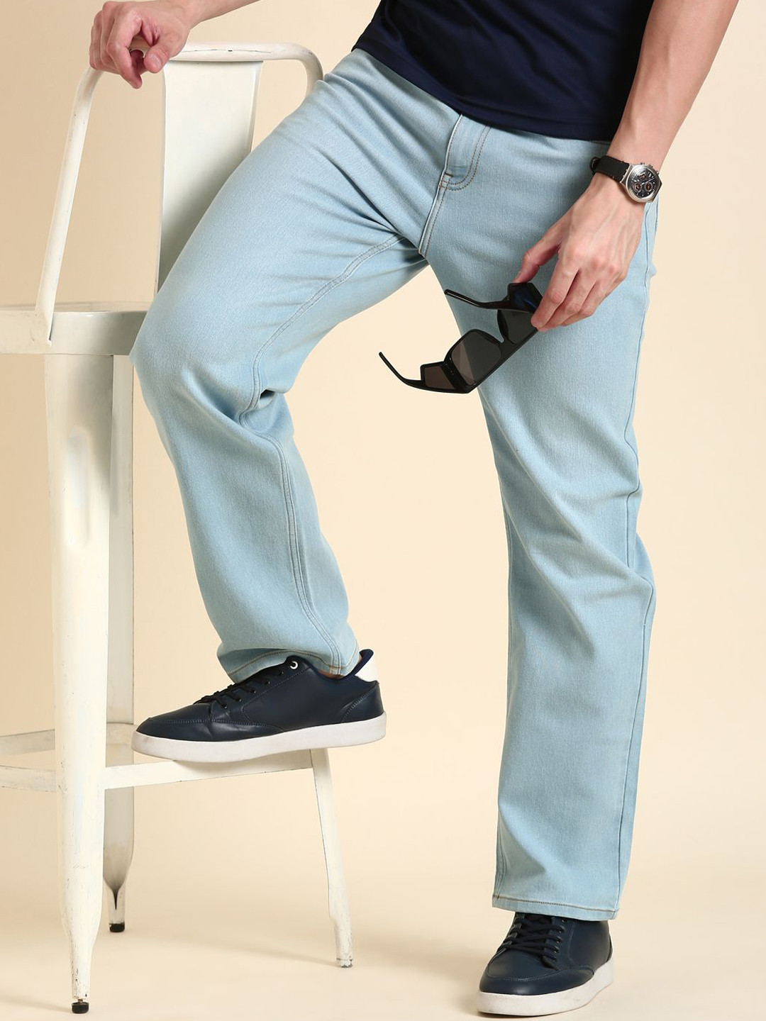 Buy Mast & Harbour Men Straight Fit Low Distress Light Fade Stretchable ...